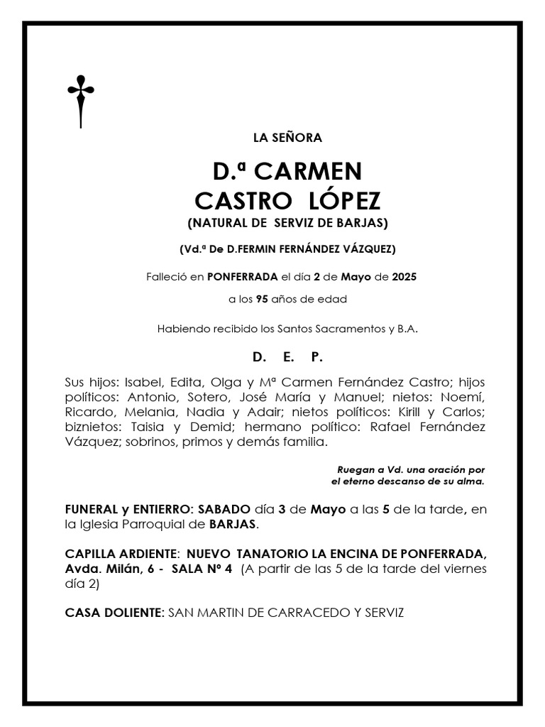 Esquela de Carmen Castro López | PDF