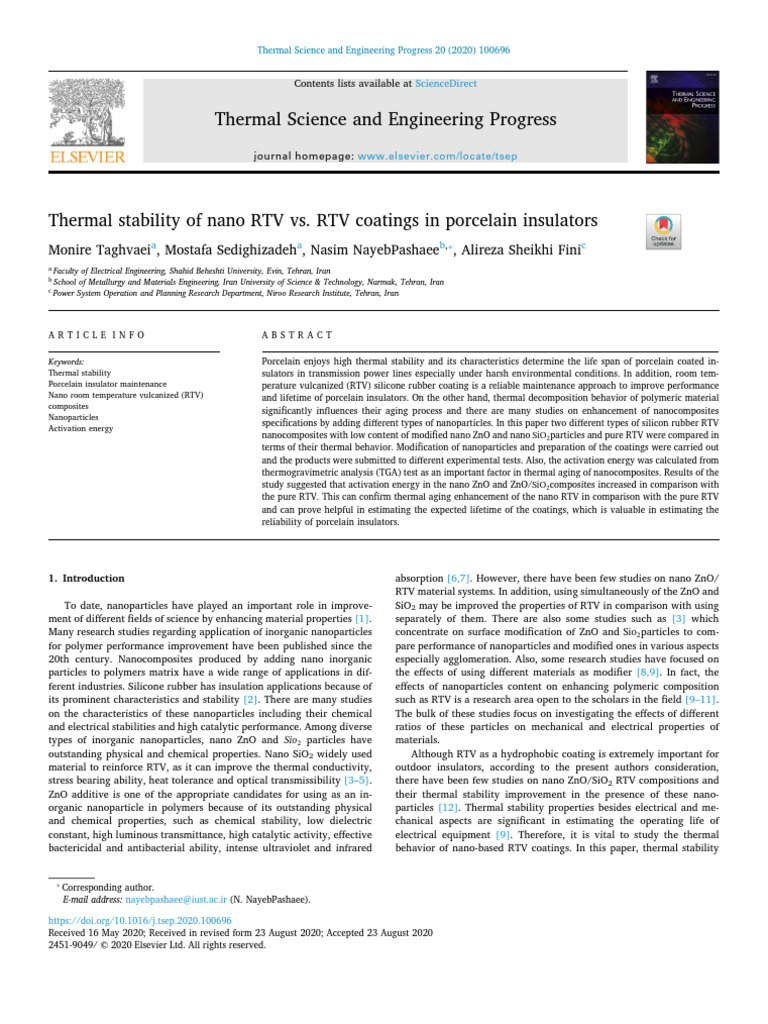 Thermal Stability of Nano RTV vs. RTV Coatings in Porcelain Insulators ...