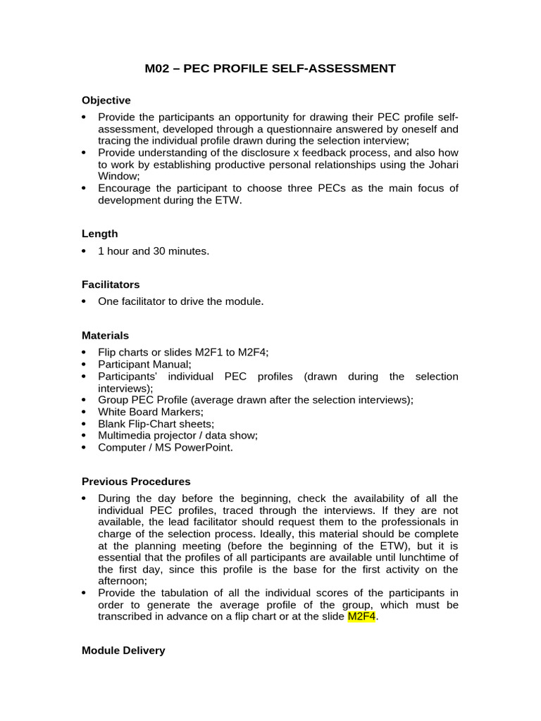 M02 - PEC Profile Self Assessment | PDF | Risk | Entrepreneurship