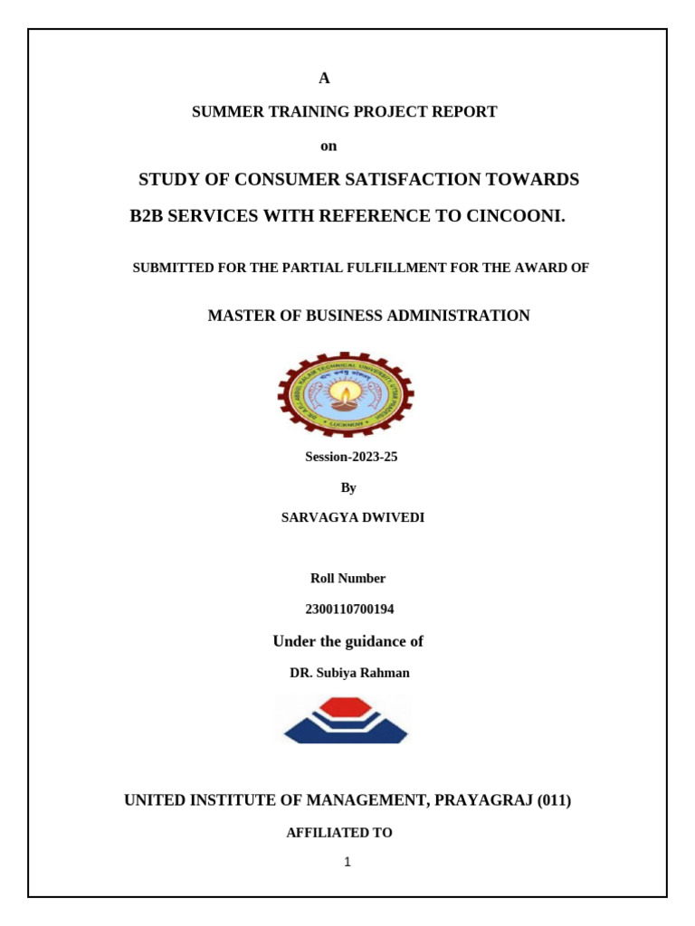 Sarvagya Dwivedi STPR 2023-25 | PDF | Marketing | Customer Satisfaction