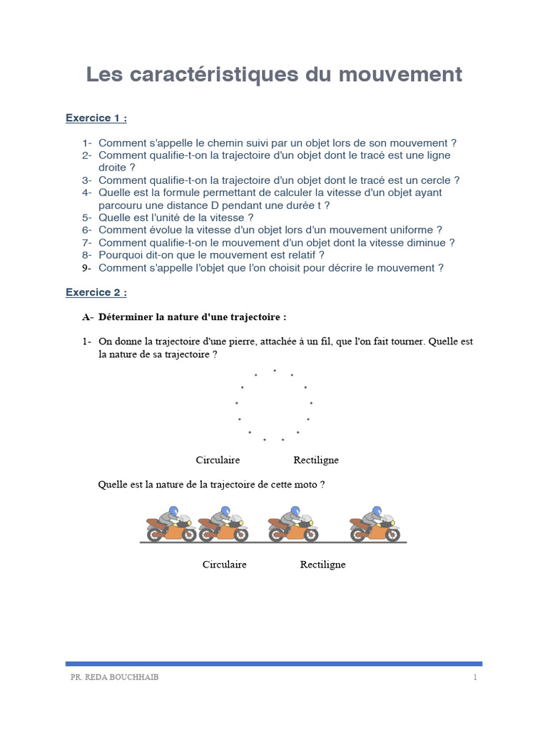 Évaluation mouvement et vitesse 6ème | PDF | Vitesse