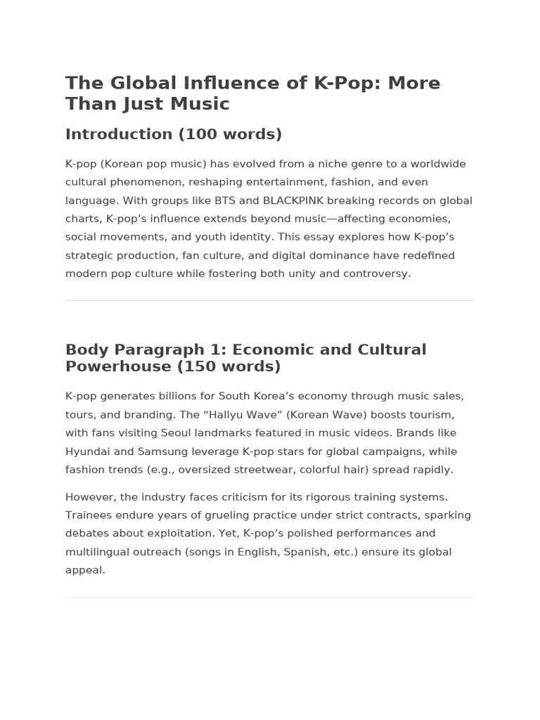 K-Pop: A Global Cultural Phenomenon | PDF