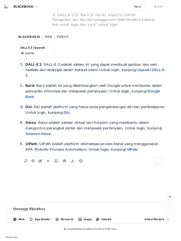 1). DALL-E-2 2). Bard 3). Diri 4). Alexa 5.) UiPath Pengertian dan tips ...
