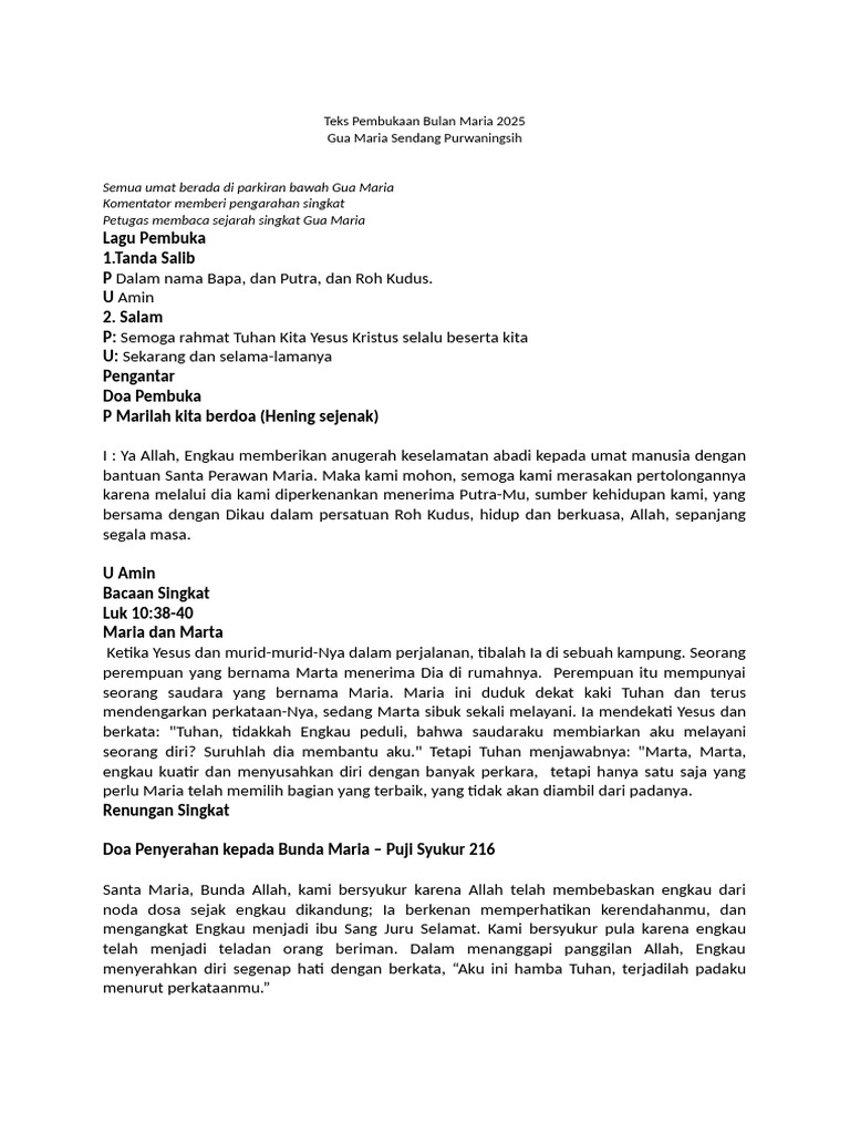 Teks Pembukaan Bulan Maria | PDF