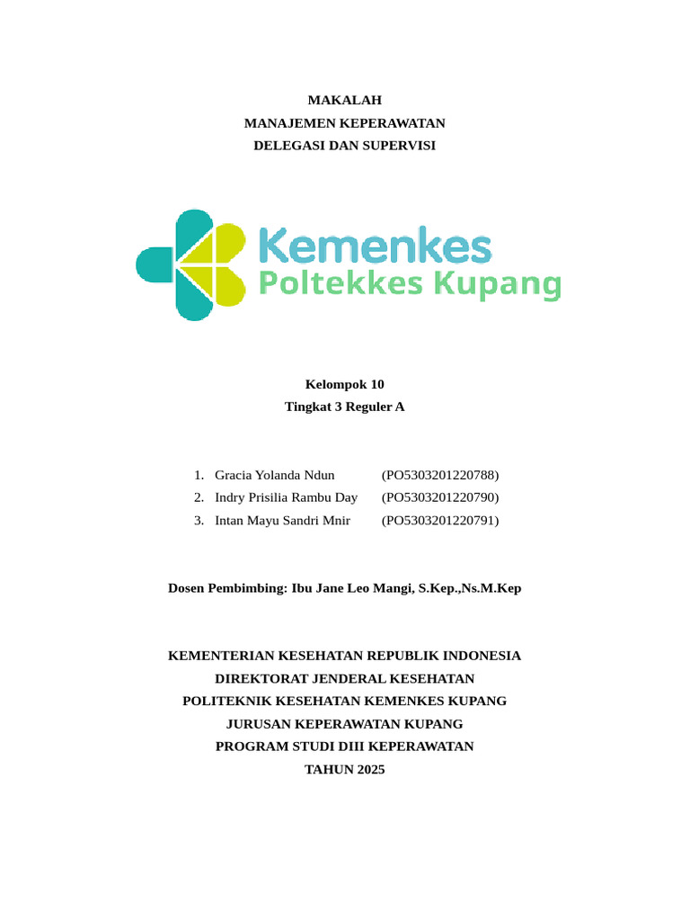 MAKALAH MANKEP DELEGASI DAN SUPERVISI KEL 10 TK3 A-1 | PDF