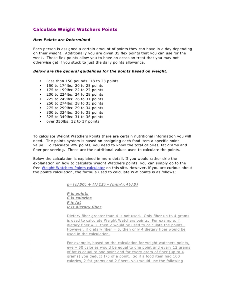 Calculate Weight Watchers Points | PDF