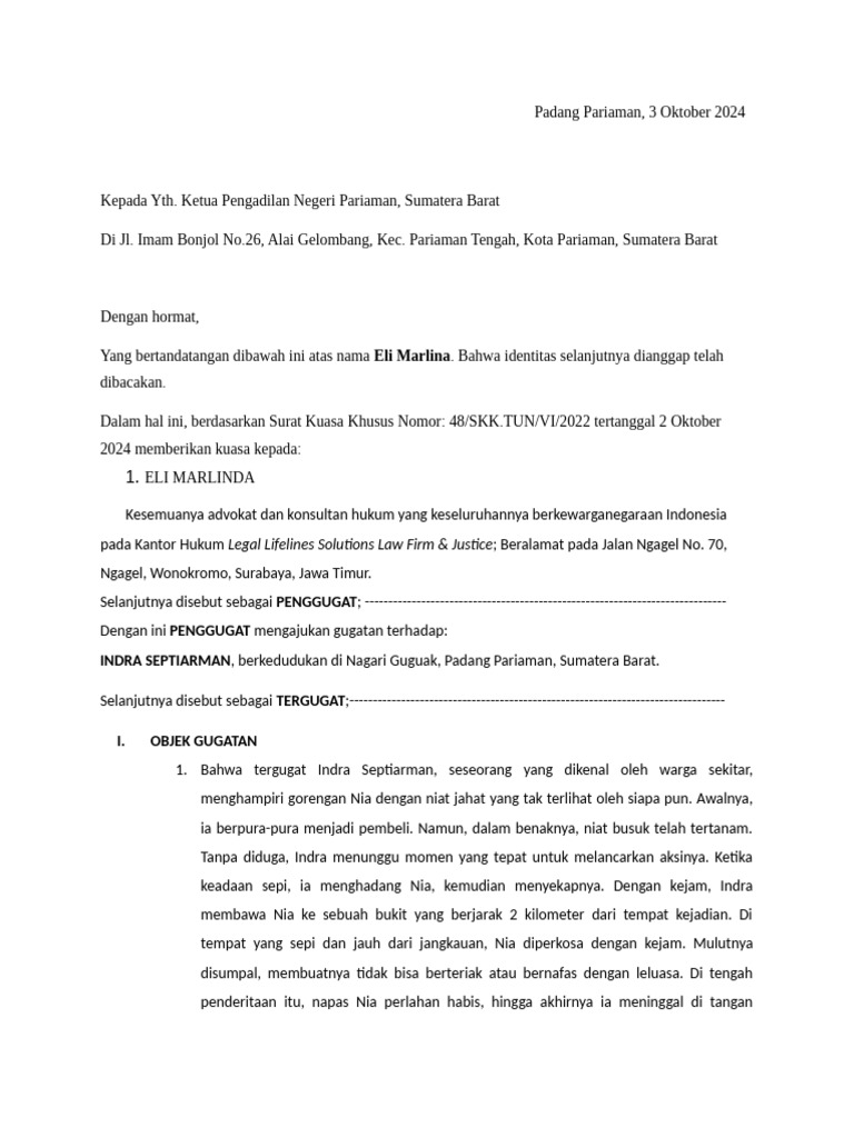 Surat Gugatan PLKH 1 | PDF