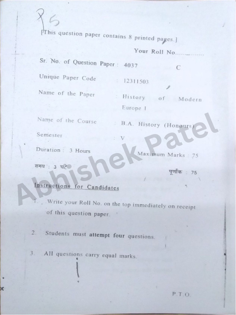 History of Modern Europe I SemV PYQ by Abhishek Patel | PDF