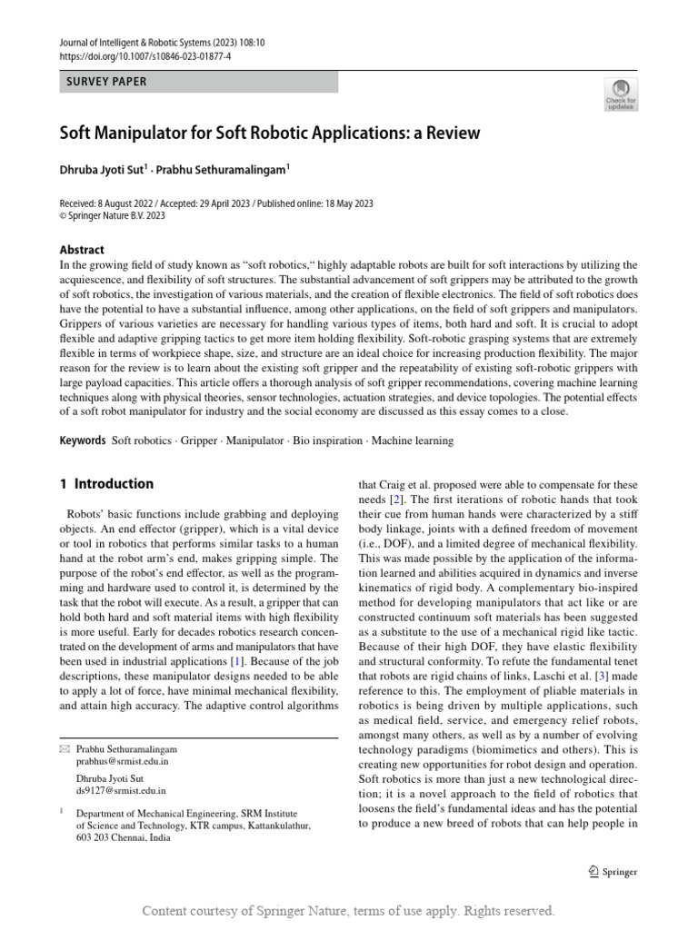 Soft Manipulator For Soft Robotic Applications A R | PDF | Robotics | Robot