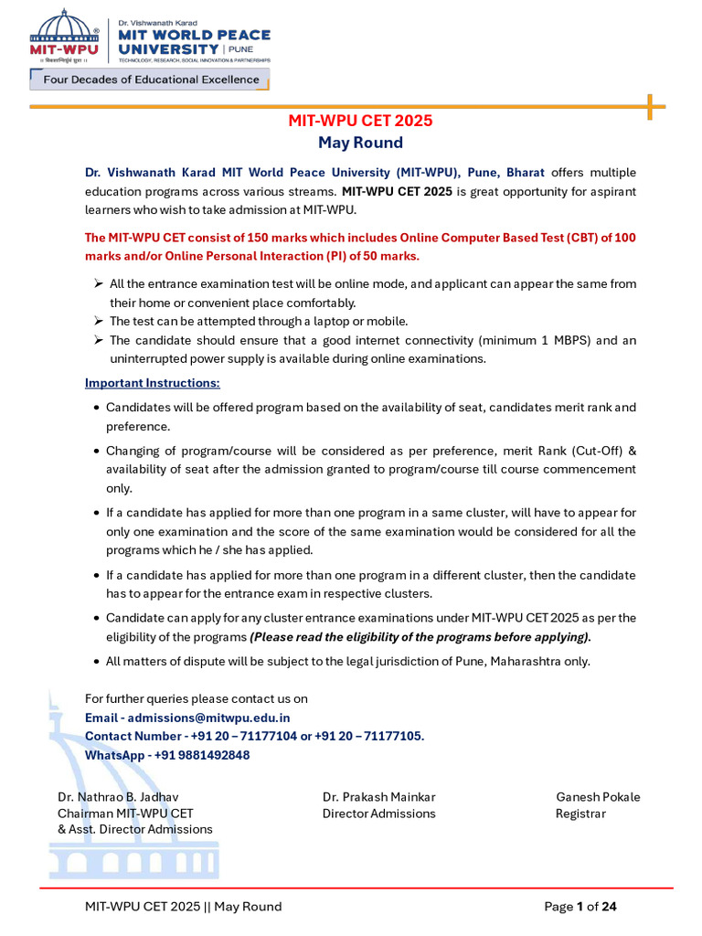 MIT-WPU-CET-May-Round-V7-24-04-2025 | PDF | Engineering | Postgraduate ...