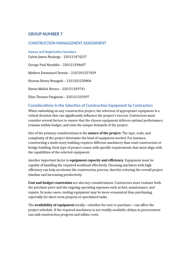 Construction Management Assignment Group7 Bolded | PDF | Safety | Construction Management
