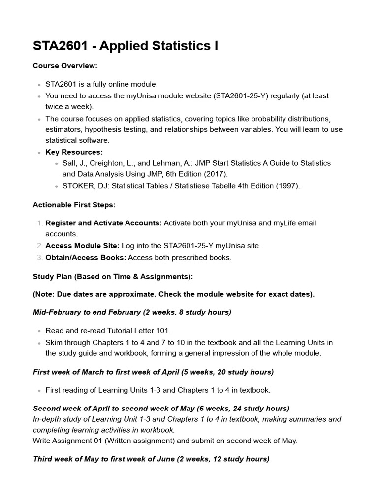 STA2601 Applied Statistics I Guide | PDF | Statistics | Statistical Theory