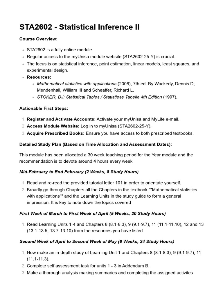 STA2602 - Statistical Inference II | PDF | Statistics | Methodology