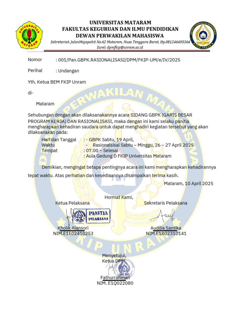 Undangan ORMAWA, BEM FKIP Unram | PDF