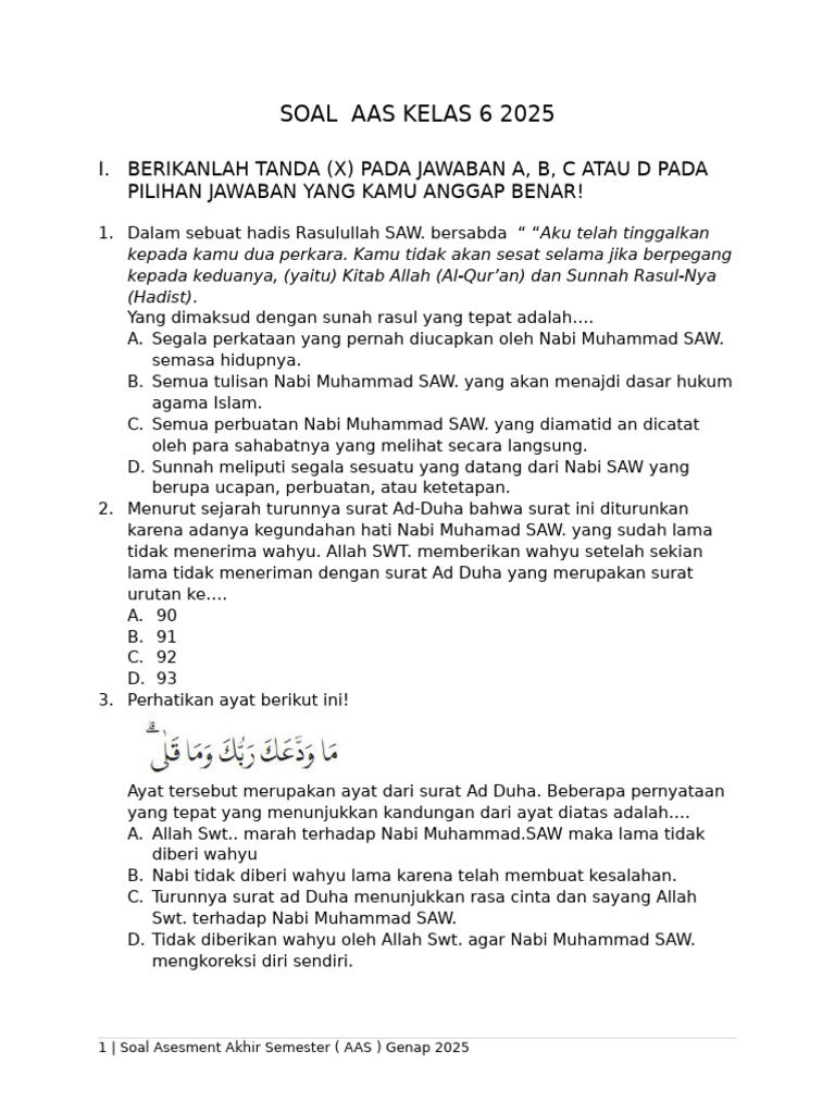 SOAL AAS KELAS 6 2025 Online | PDF