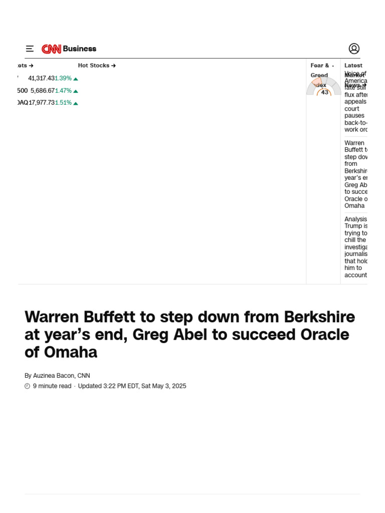 Warren Buffett To Step Down From Berkshire at Year's End, Greg Abel To Succeed Oracle of Omaha ...