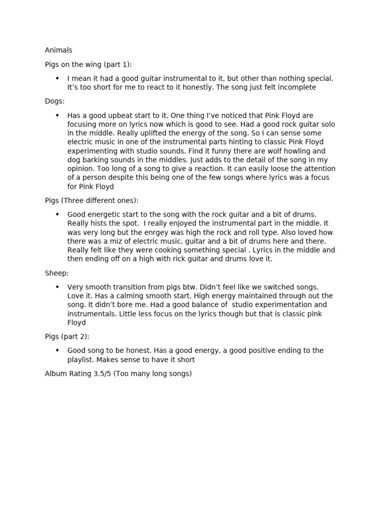 Album Reflection Notes 7 | PDF