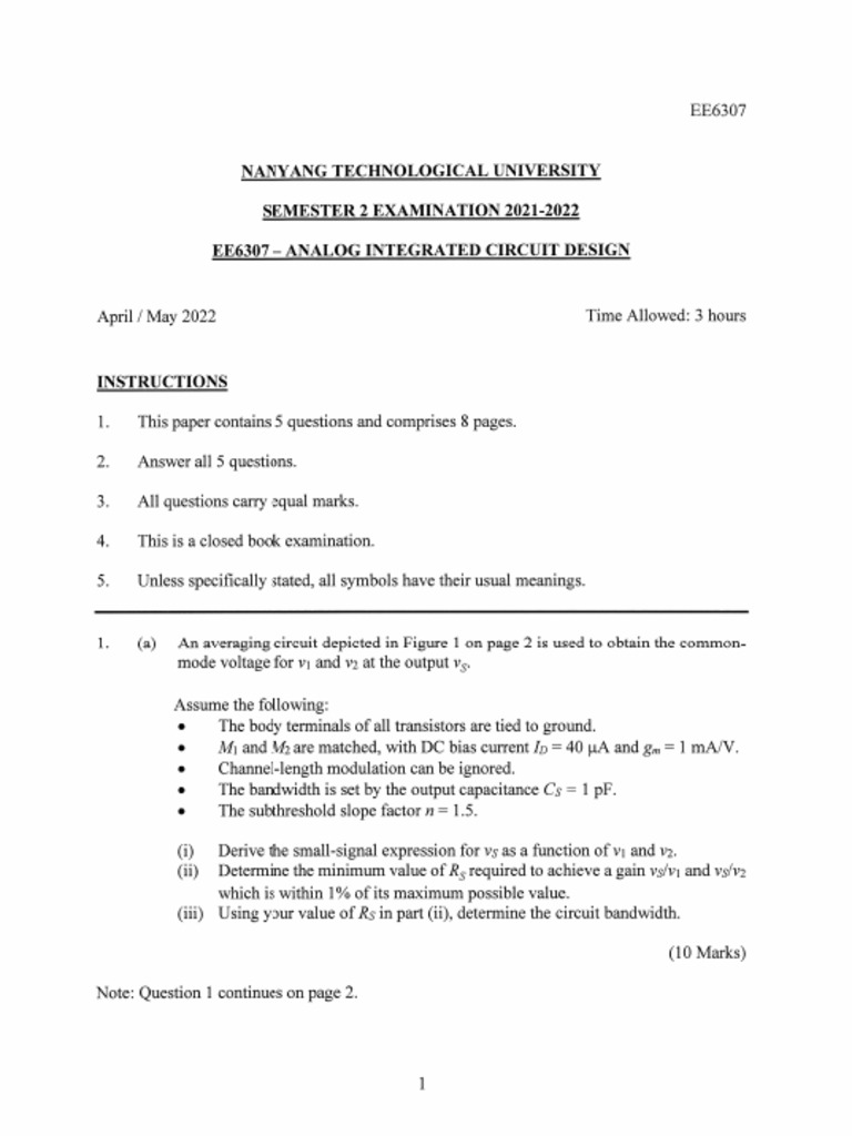 EE6307 2021-2022 Semester 2 | PDF
