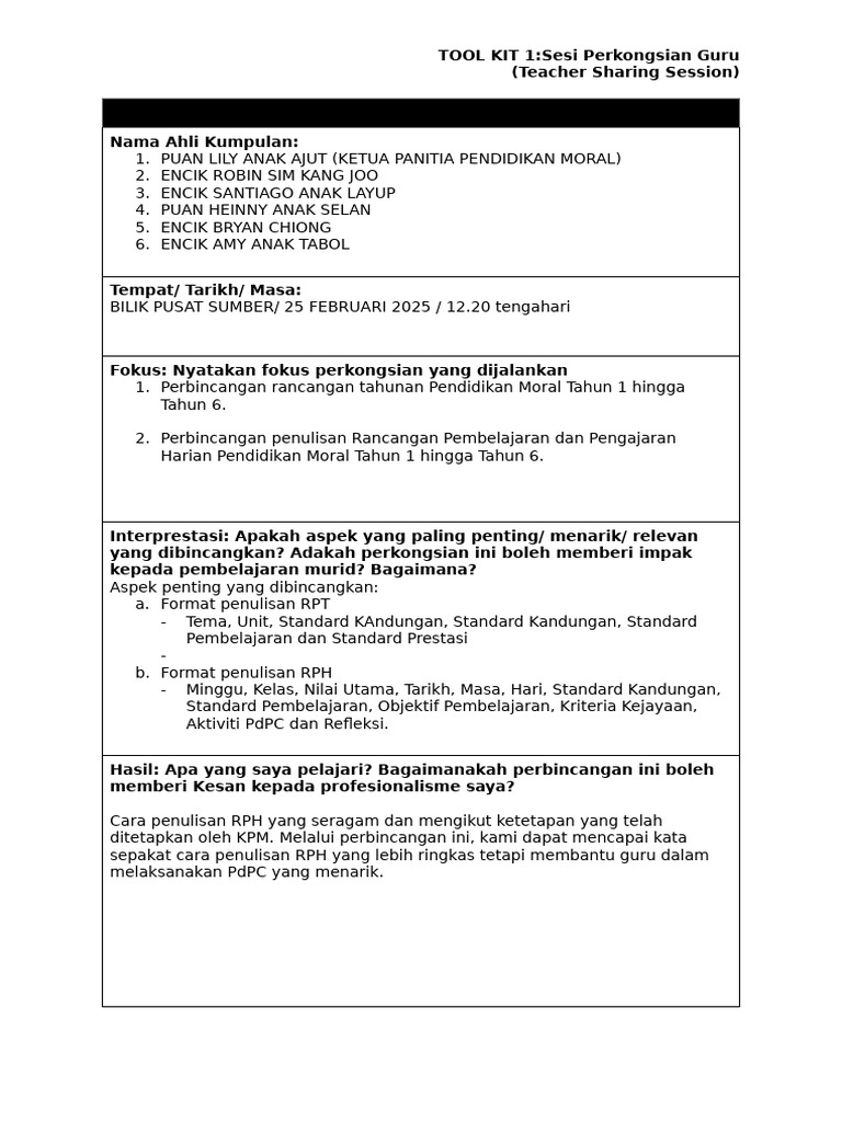 Sesi Perkongsian Guru Pendidikan Moral | PDF