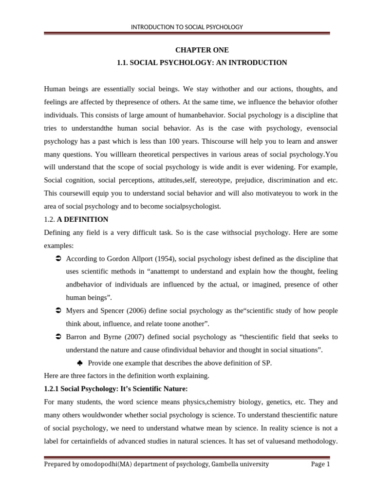 Social Psychology Handout 1 | PDF | Social Psychology | Experiment