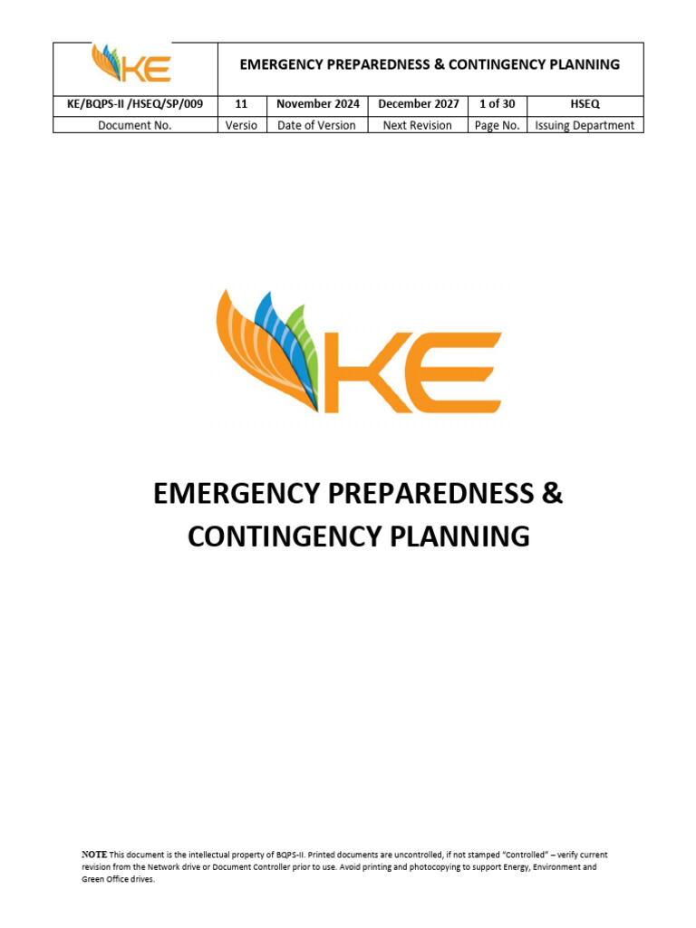 SP 009 Emergency Preparedness Contingency Planning MK | PDF | Emergency | Emergency Management