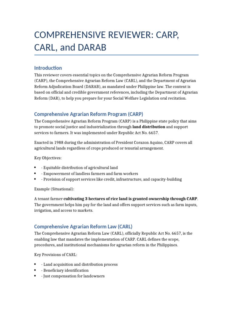 CARP CARL DARAB Reviewer Complete | PDF | Natural Resources Law ...