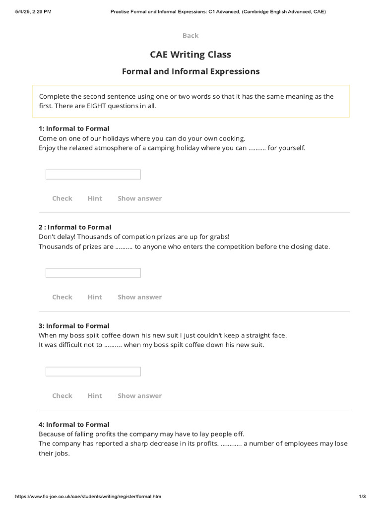 Practise Formal and Informal Expressions - C1 Advanced, (Cambridge ...