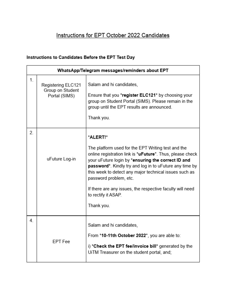 EPT Test Instructions for October 2022 | PDF