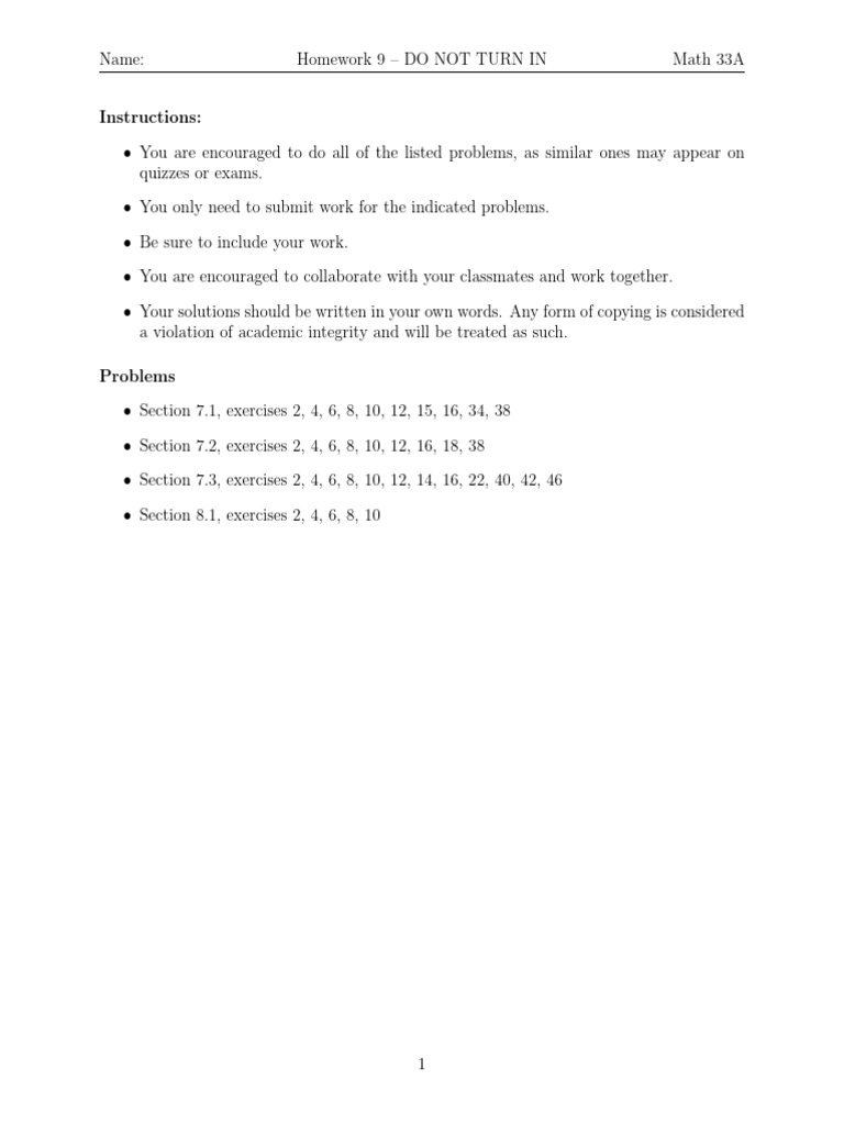 Fall 2024 Math 33a Homework 09 Do Not Turn in | PDF