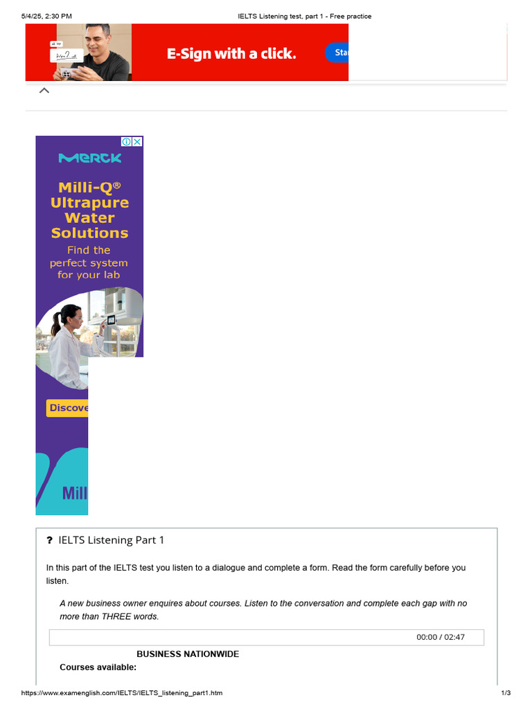 IELTS Listening Test, Part 1 - Free Practice | PDF | International ...