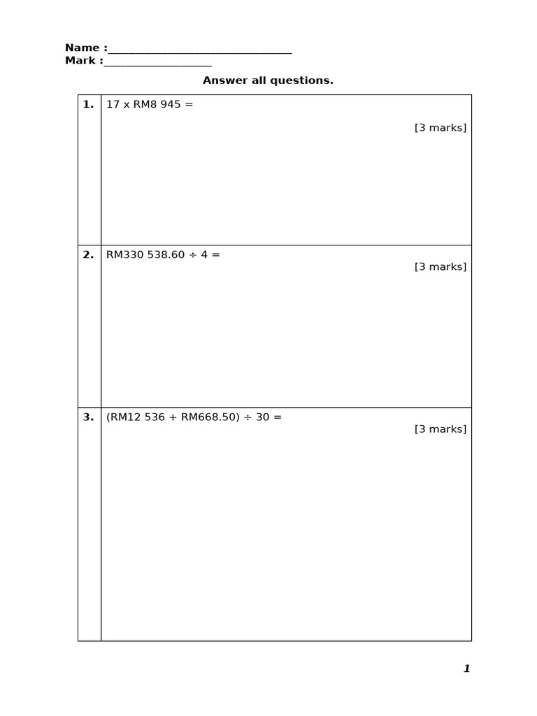 Quizz-Money Year 5 | PDF
