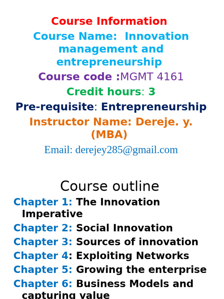 Inovation Managmt and Entr | PDF | Innovation | Entrepreneurship