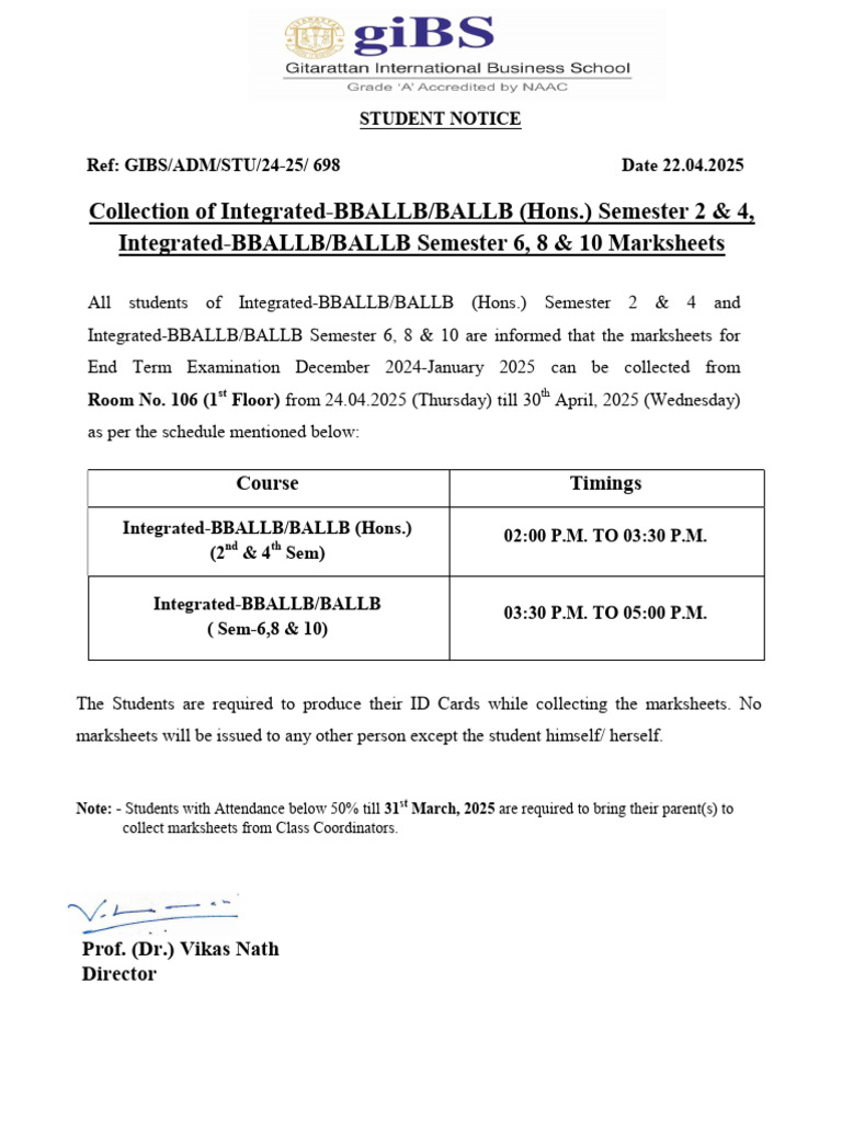 698-Collection of Marksheets BBALLB and BALLB (Odd Semester 2024-2025) | PDF
