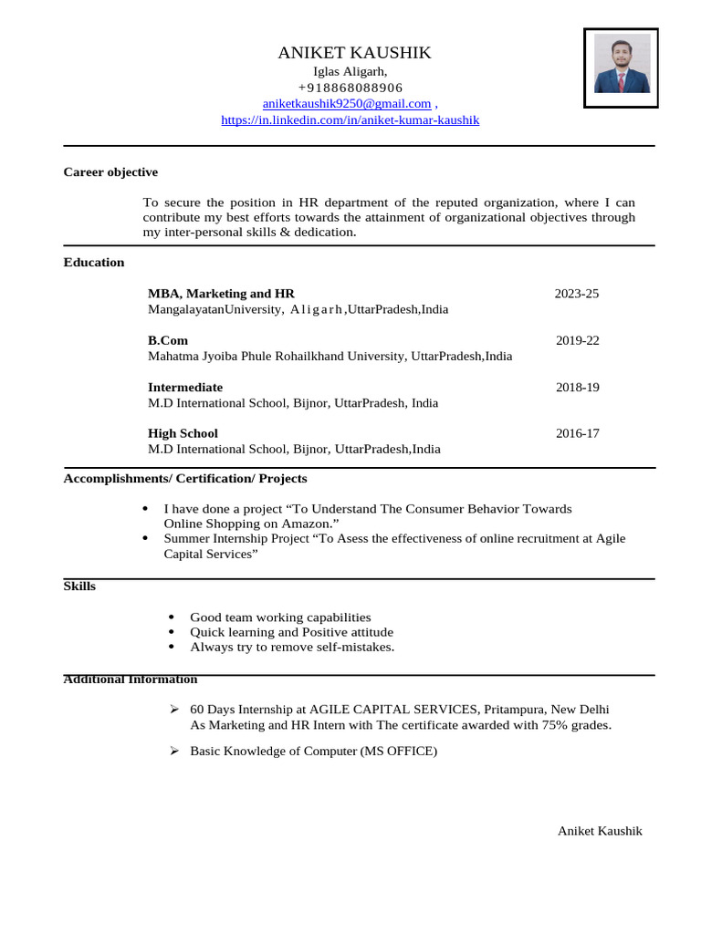 Aniket 306572 Resume | PDF