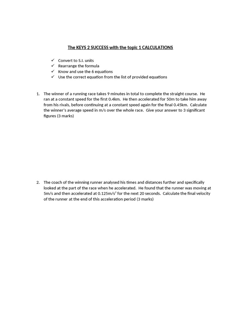 The KEYS 2 SUCCESS With The Topic 1 CALCULATIONS | PDF
