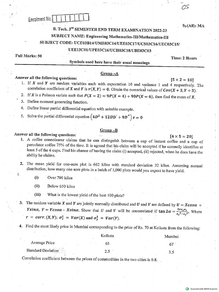 2022-2023 Computer Science and Engineering UG Question Paper | PDF