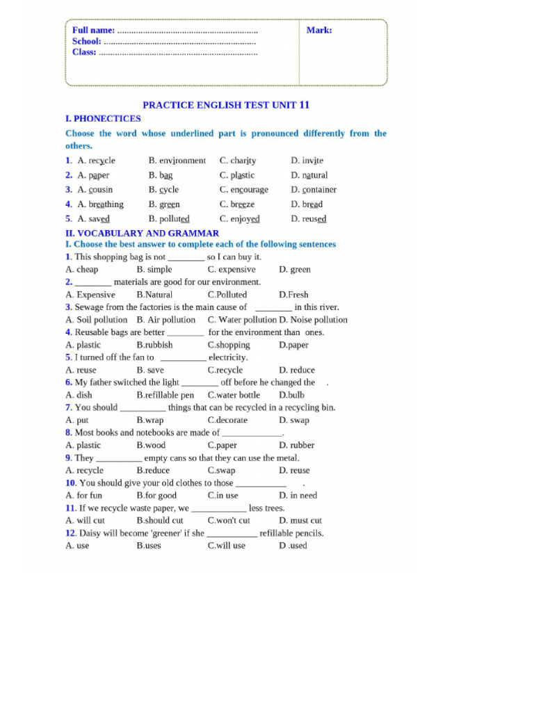 Unit 11 Test 2 | PDF