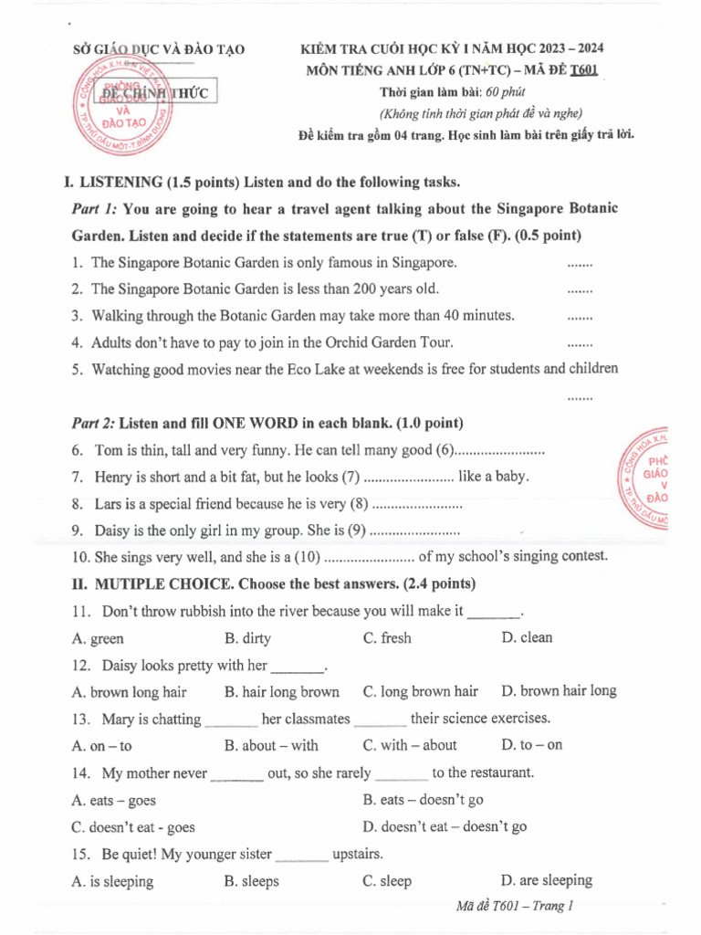 Đề Cuối Hk1 Cva 2023-2024 | PDF