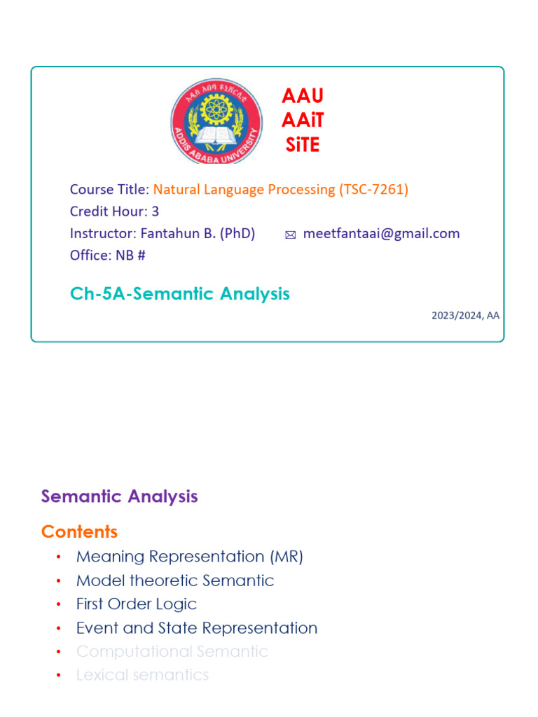 NLP CH 5A Semantic Analysis | PDF | First Order Logic | Semantics