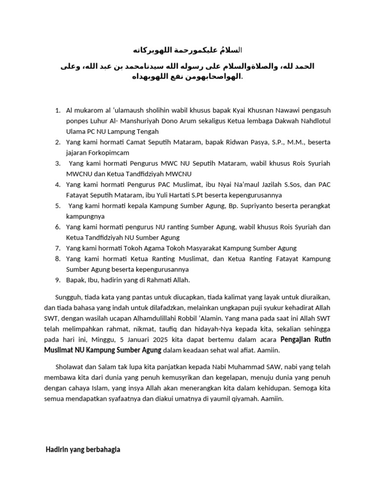 Contoh Susunan Acara Pengajian | PDF