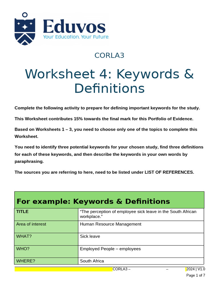 CORLA3 Appendix 4 Worksheet 4 | PDF | Reserved Word | Social Psychology