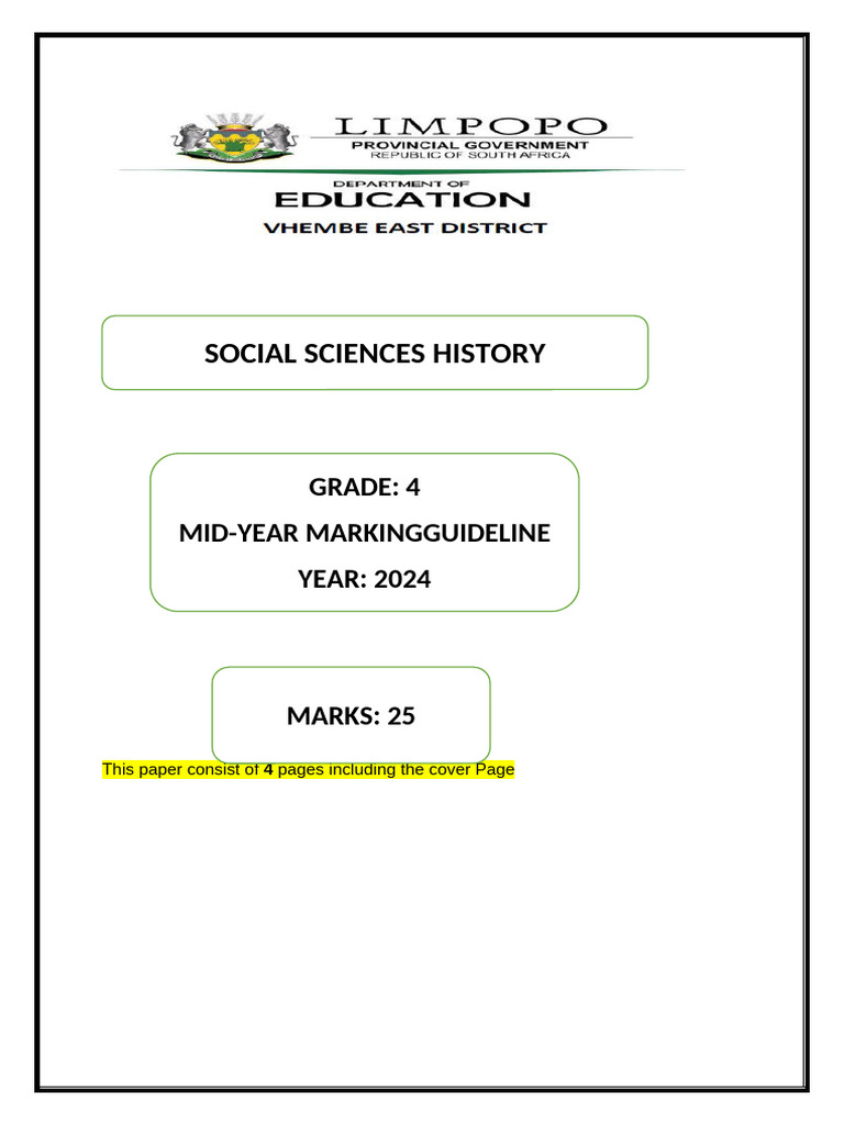 Grade 4 - History - Term 2 - Markingguideline 2024 | PDF