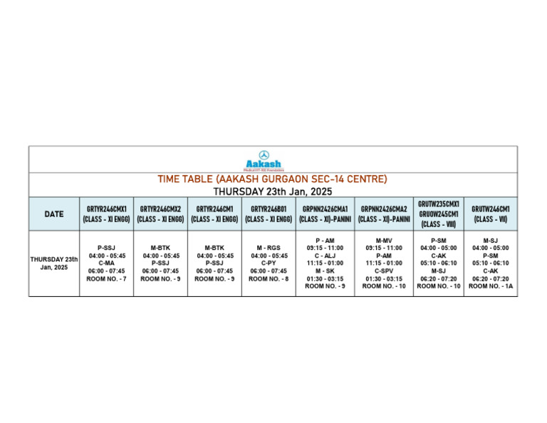 Time Table - 23-01-2025 - Thursday | PDF