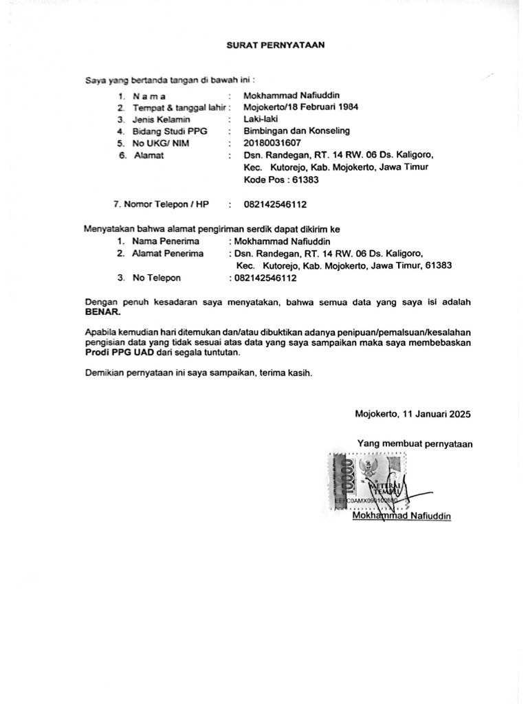 Surat Pernyataan Nafiuddin | PDF