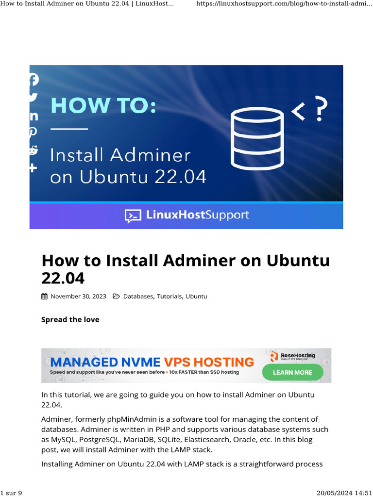 How To Install Adminer On Ubuntu 22.04 LinuxHostSupport | PDF | Apache Http Server | Software