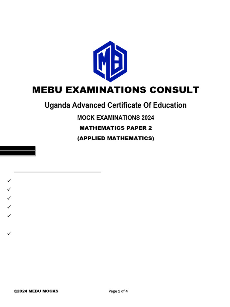 Maths Paper 2 A'level Edited | PDF | Mathematics | Mechanics