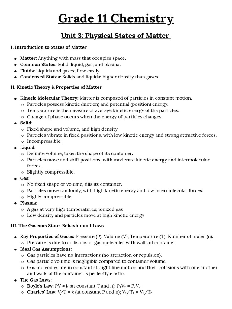 Unit 3 Grade 11 Chemistry | PDF | Gases | Liquids