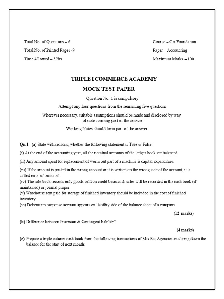 III Accounts Mock-1 May25 QP | PDF | Banks | Bad Debt