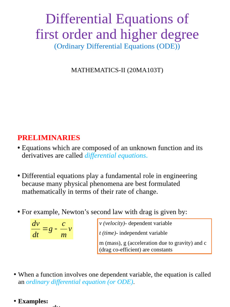 1 Differential Equations First Order Higher Degree | PDF | Differential Equations | Equations