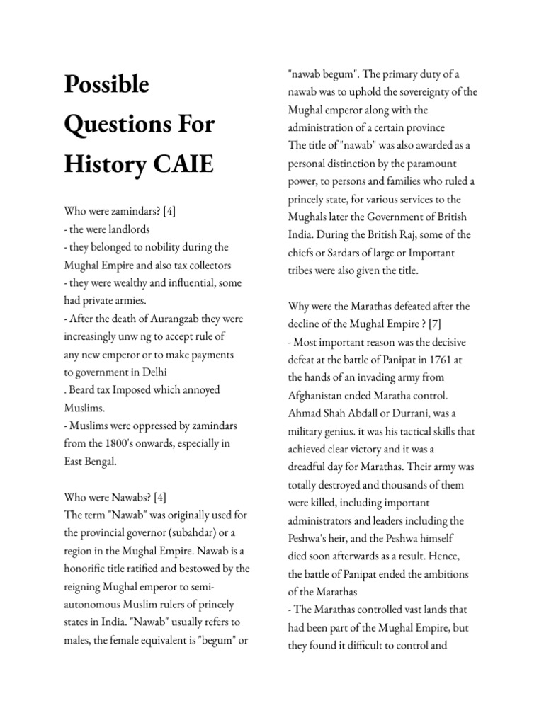 Possible Questions For History CAIE | PDF